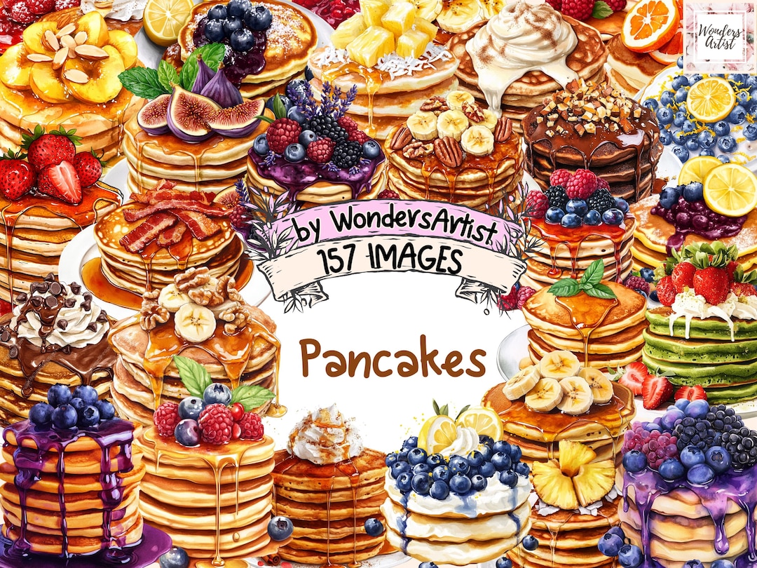 Watercolor Pancakes Clipart Bundle: 157 Breakfast Images (commercial ...
