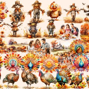 Thanksgiving Watercolor Clipart Bundle: 213 Festive PNG Images (digital ...