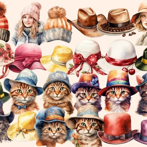 Hats Watercolor Clipart Bundle - 181 PNG Hat Images, Fashionable ...