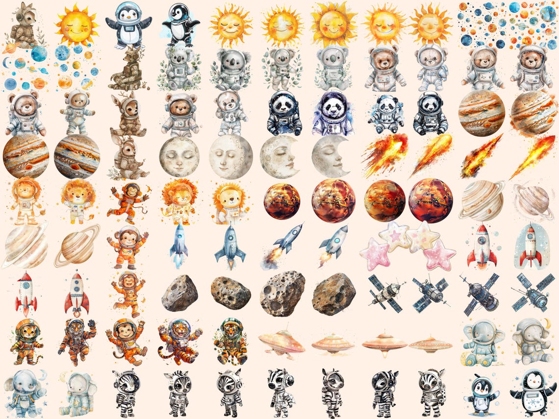 Watercolor Astronaut Animals Clipart: 101 Space Explorer PNG Images ...