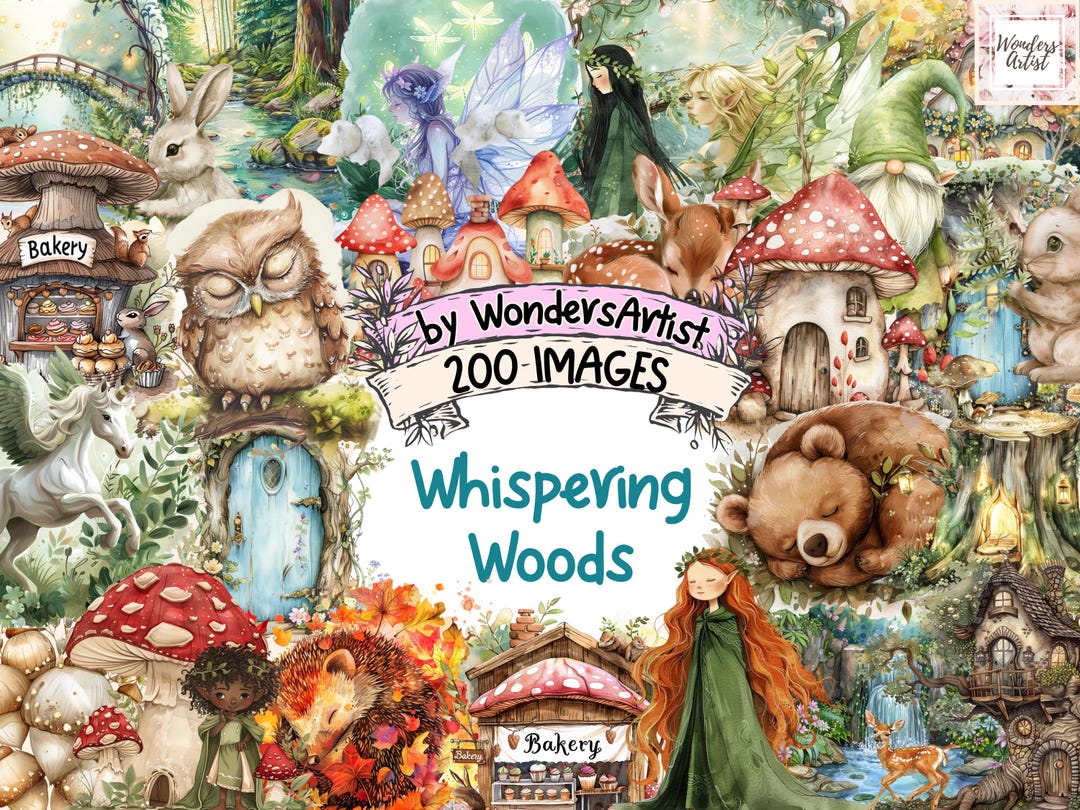 Watercolor Forest Clipart Bundle: 200 PNG Woodland Graphics (digital ...