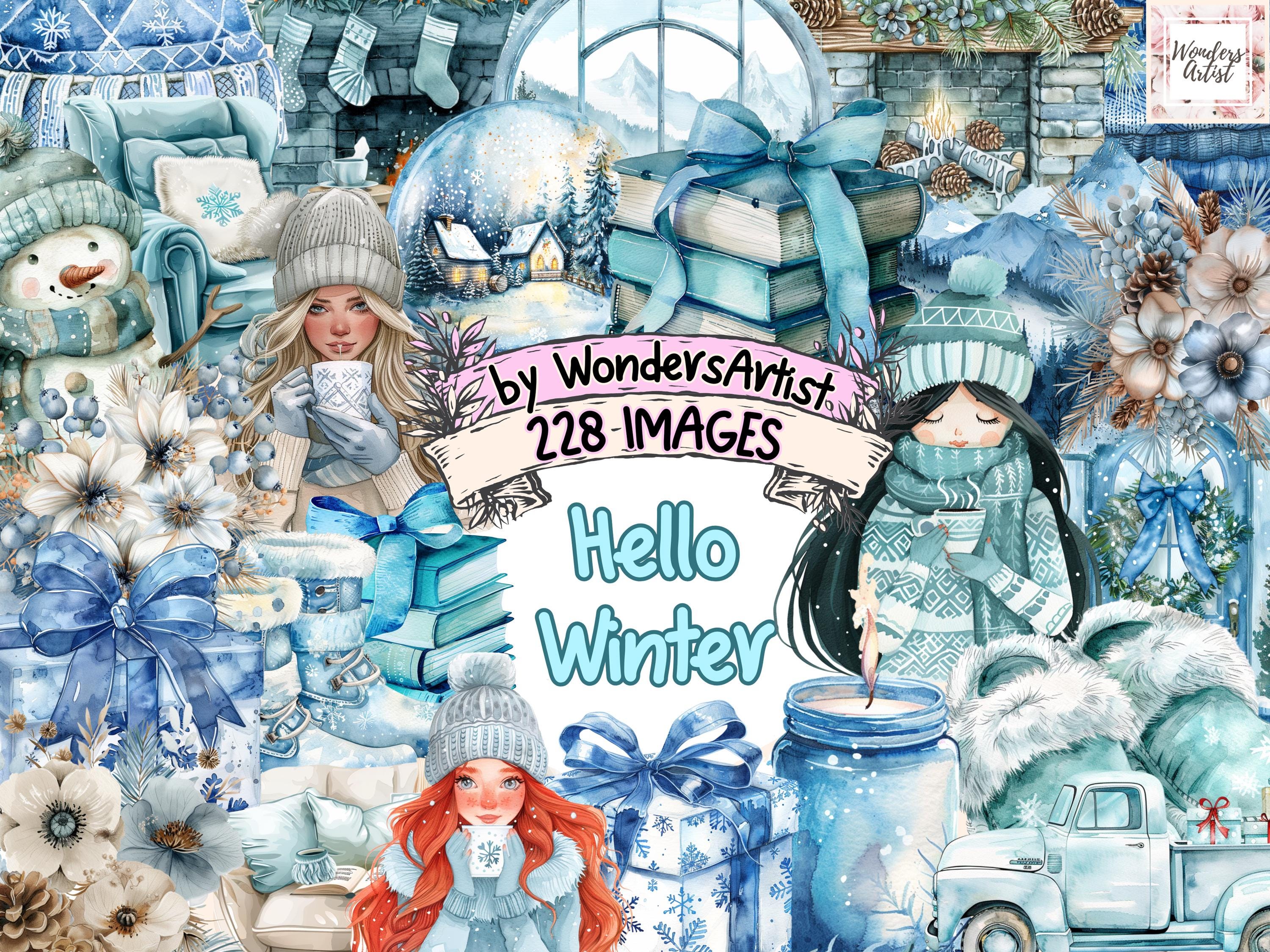 Watercolor Winter Clipart Bundle: 228 Festive PNG Images (digital ...