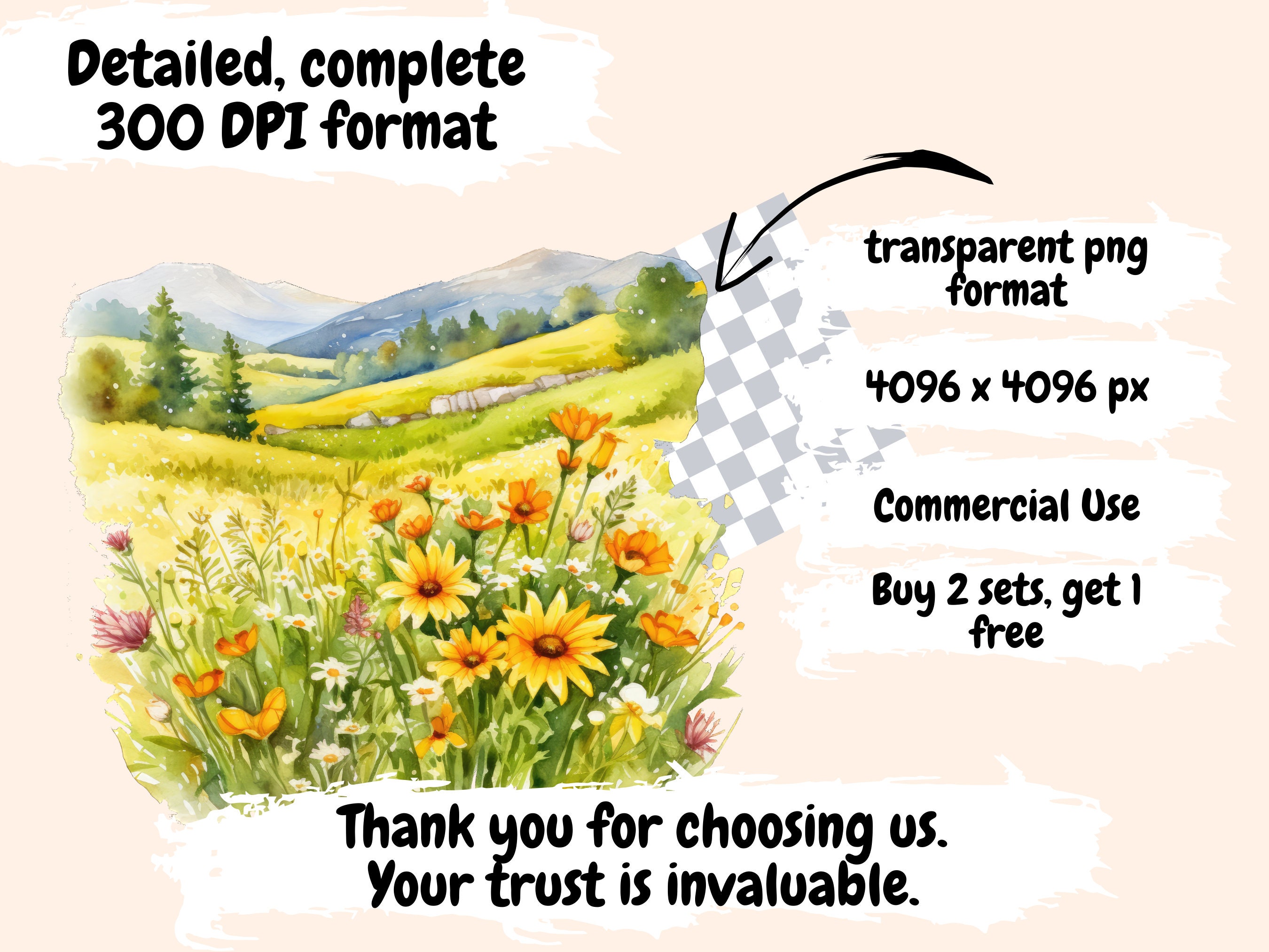 Watercolor Wildflowers Clipart Bundle: 438 PNG Spring Images (digital ...