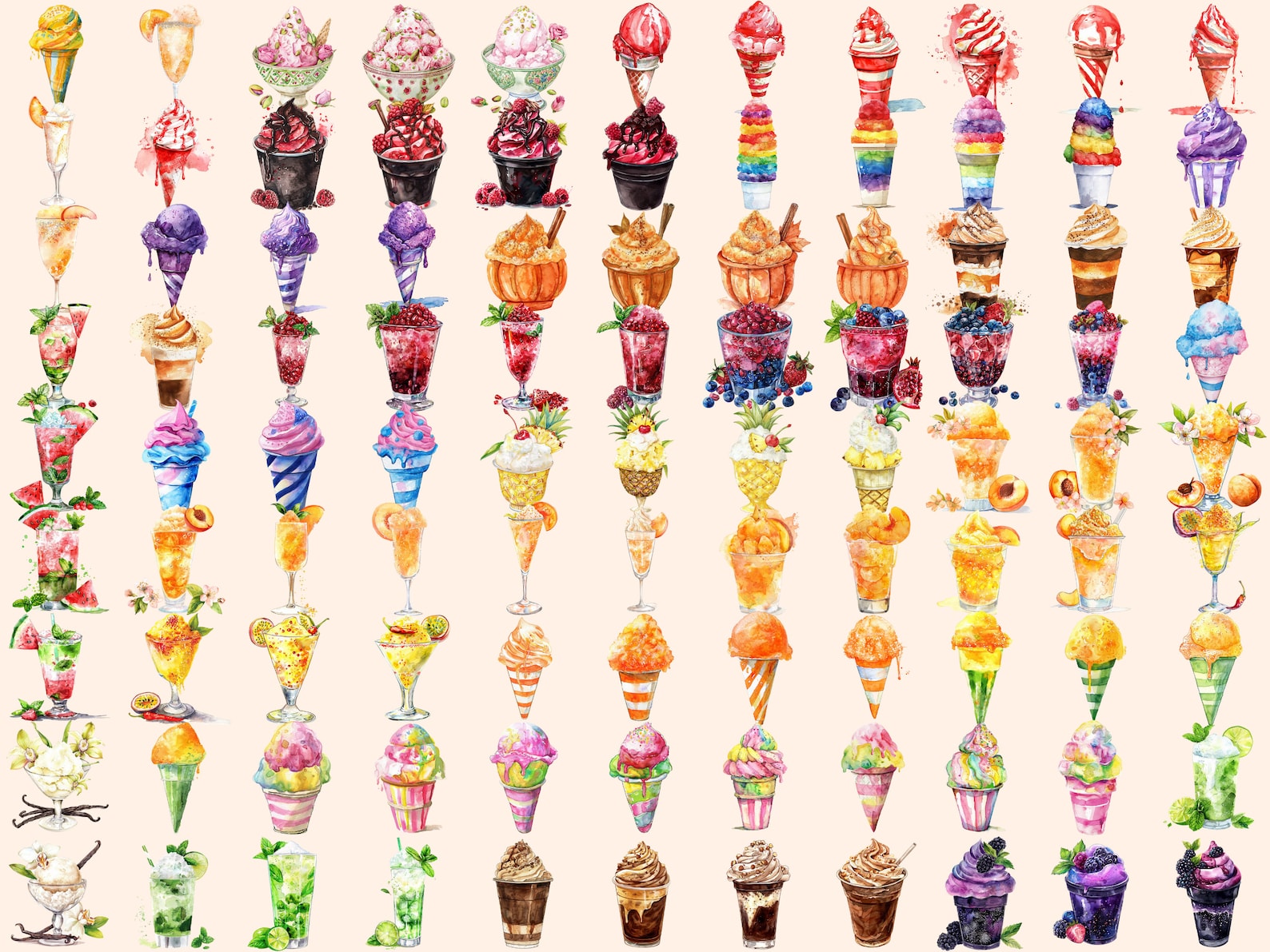 Snow Cones Watercolor Clipart Bundle: 530 Icy Treat Graphics (digital ...