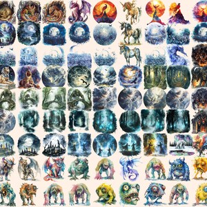Watercolor Mythical Creatures Clipart Bundle: 728 Fantasy PNG Images ...