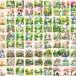 Spring Parks Watercolor Clipart Bundle - 450 PNG Springtime Park Scenes ...