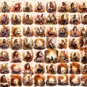 Autumn Books Watercolor Clipart Bundle - 656 PNG Fall Book Images, Cute ...