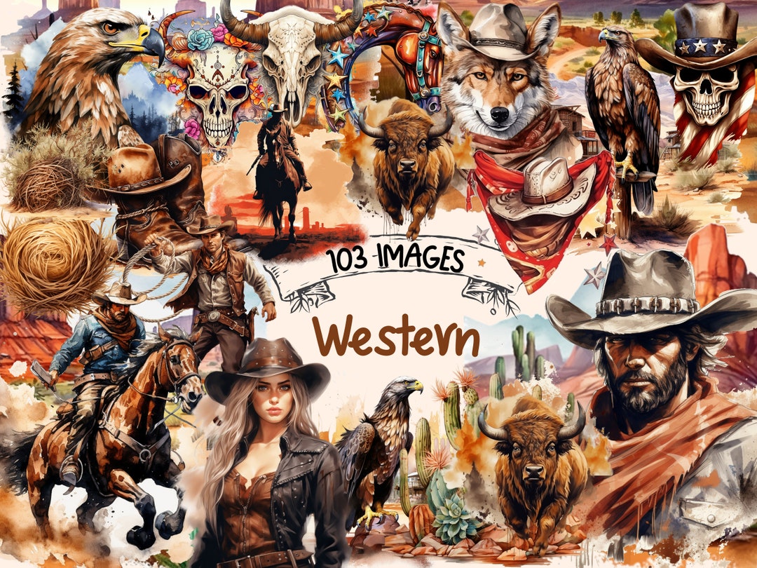 Western Watercolor Clipart Bundle: 103 Wild West PNG Images (digital ...