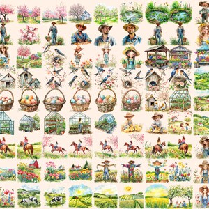Spring Farm Watercolor Clipart Bundle: 304 Rustic PNG Images (digital ...