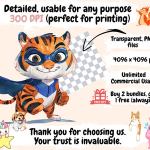Superhero Animals Watercolor Clipart Bundle - 327 PNG Heroic Animal ...