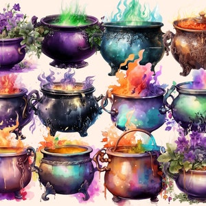 Cauldrons Watercolor Clipart Bundle - 27 PNG Fairytale Images, Fantasy ...