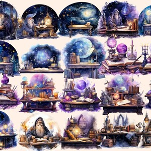 Wizard Desks Watercolor Clipart Bundle - 181 PNG Magical Images ...