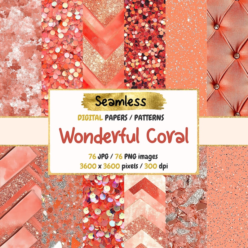 Coral Digital Paper - Etsy