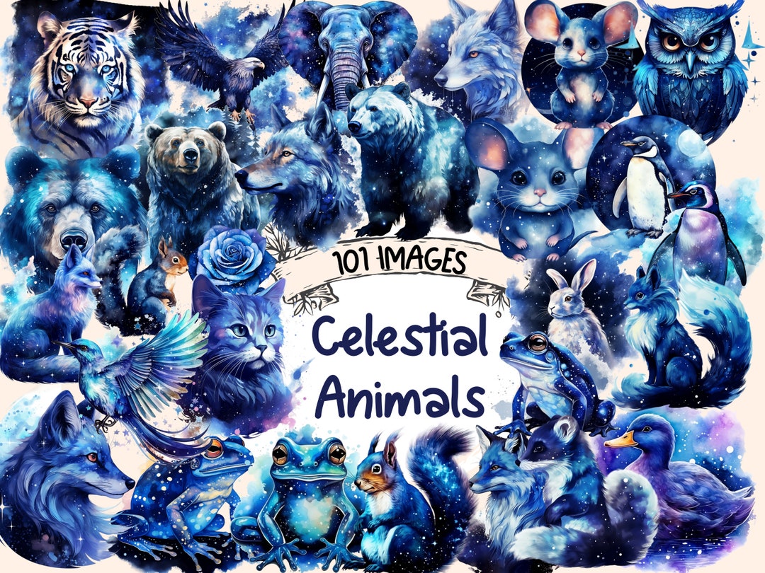 Watercolor Celestial Animals Clipart: 101 Galaxy PNG Images (digital ...