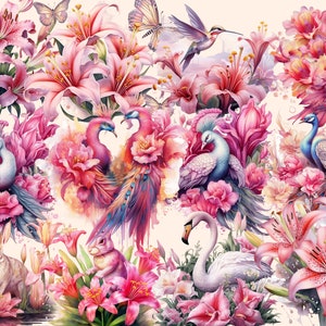 Pink Lilies Watercolor Clipart Bundle - 101 PNG Lily Flower Images ...