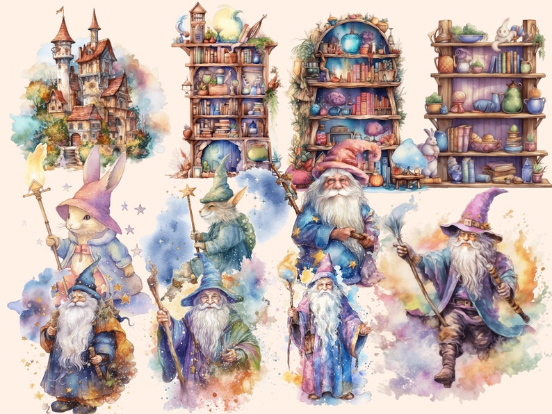 Wizards Watercolor Clipart Bundle 52 Magical Fairytale - Etsy
