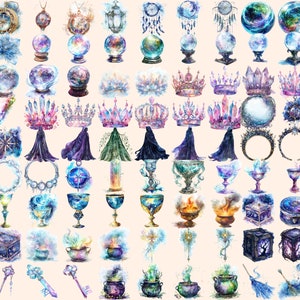 Magical Items Watercolor Clipart Bundle - 523 PNG Enchanted Object ...