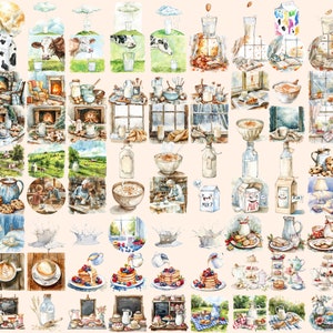 Milk Watercolor Clipart Bundle - 279 PNG Dairy Product Images, Milk ...