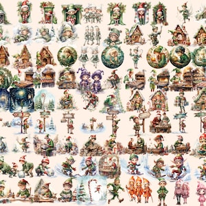 Christmas Elves Watercolor Clipart Bundle - 548 PNG Festive Elf Images ...
