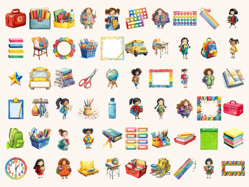 Back to School Watercolor Clipart | 743 PNG Graphics | 4096px | 300 DPI ...