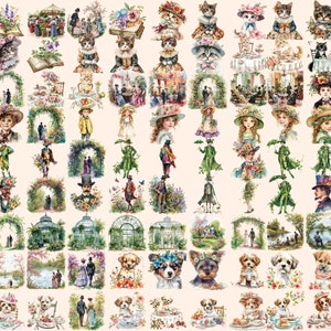 Victorian Spring Watercolor Clipart Bundle - 343 PNG Springtime Scene ...