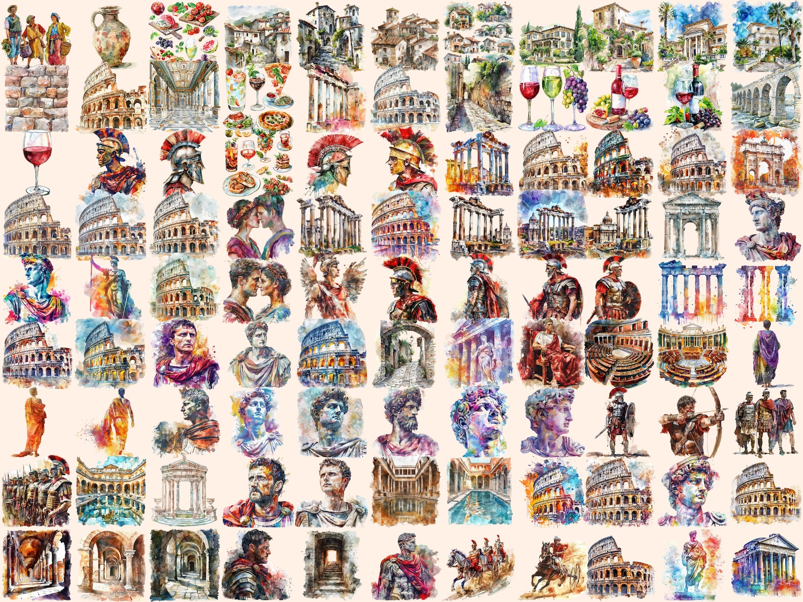 Ancient Rome Watercolor Clipart Bundle: 665 Roman Empire PNG Graphics ...
