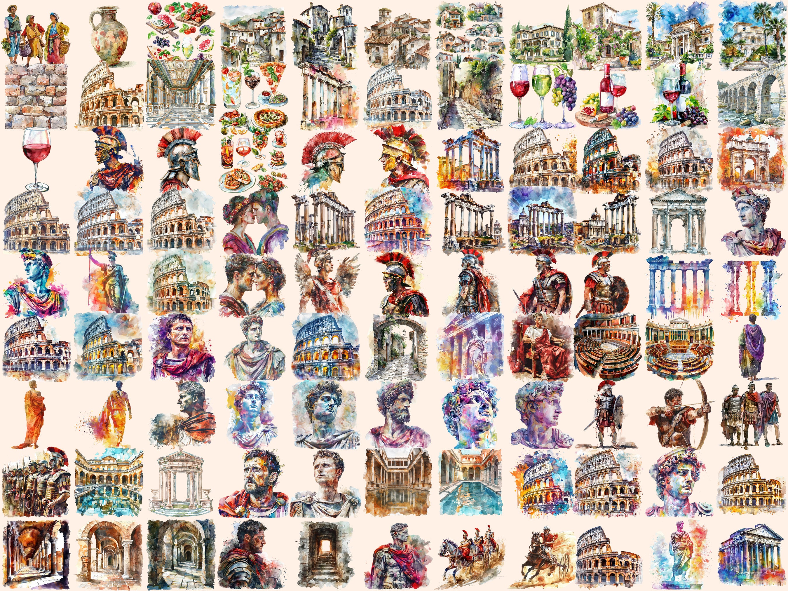 Ancient Rome Watercolor Clipart Bundle: 665 Roman Empire PNG Graphics ...
