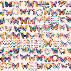 Rainbow Butterflies Watercolor Clipart Bundle: 461 PNG Images (digital ...