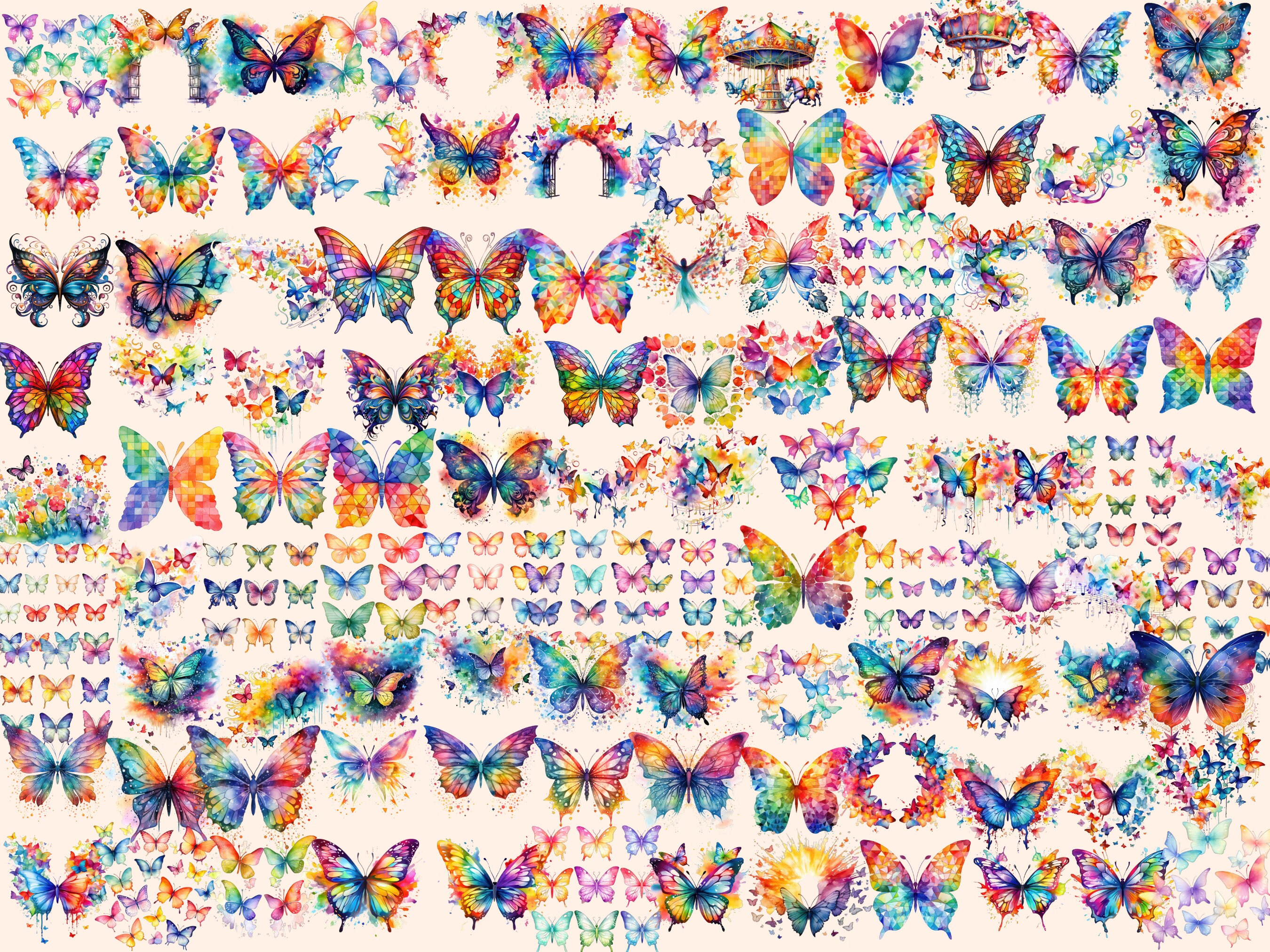 Rainbow Butterflies Watercolor Clipart Bundle: 461 PNG Images (digital ...