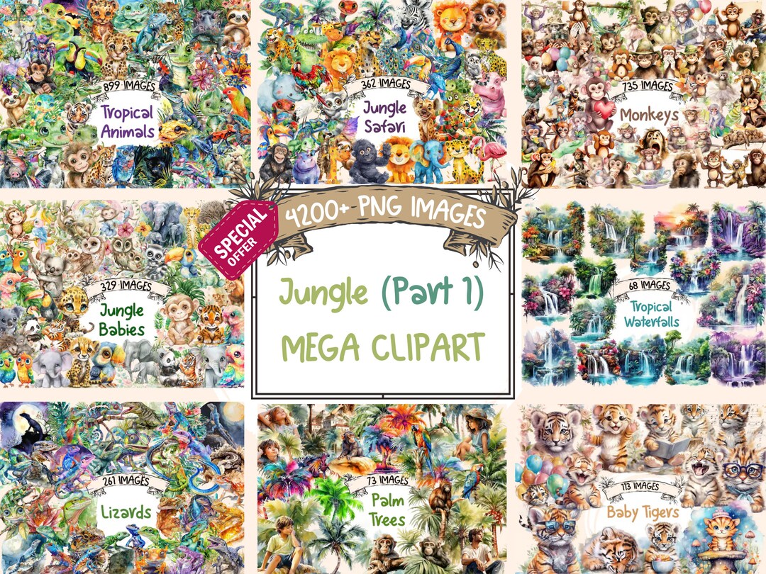Jungle Mega Clipart Bundle (P1) - 4200+ PNG Lush Jungle Images, Vibrant ...
