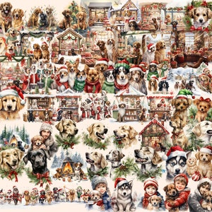 Christmas Dogs Watercolor Clipart Bundle 513 PNG Festive Dog Images ...