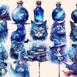 Celestial Witches Watercolor Clipart Bundle: 145 Fantasy PNG Images ...