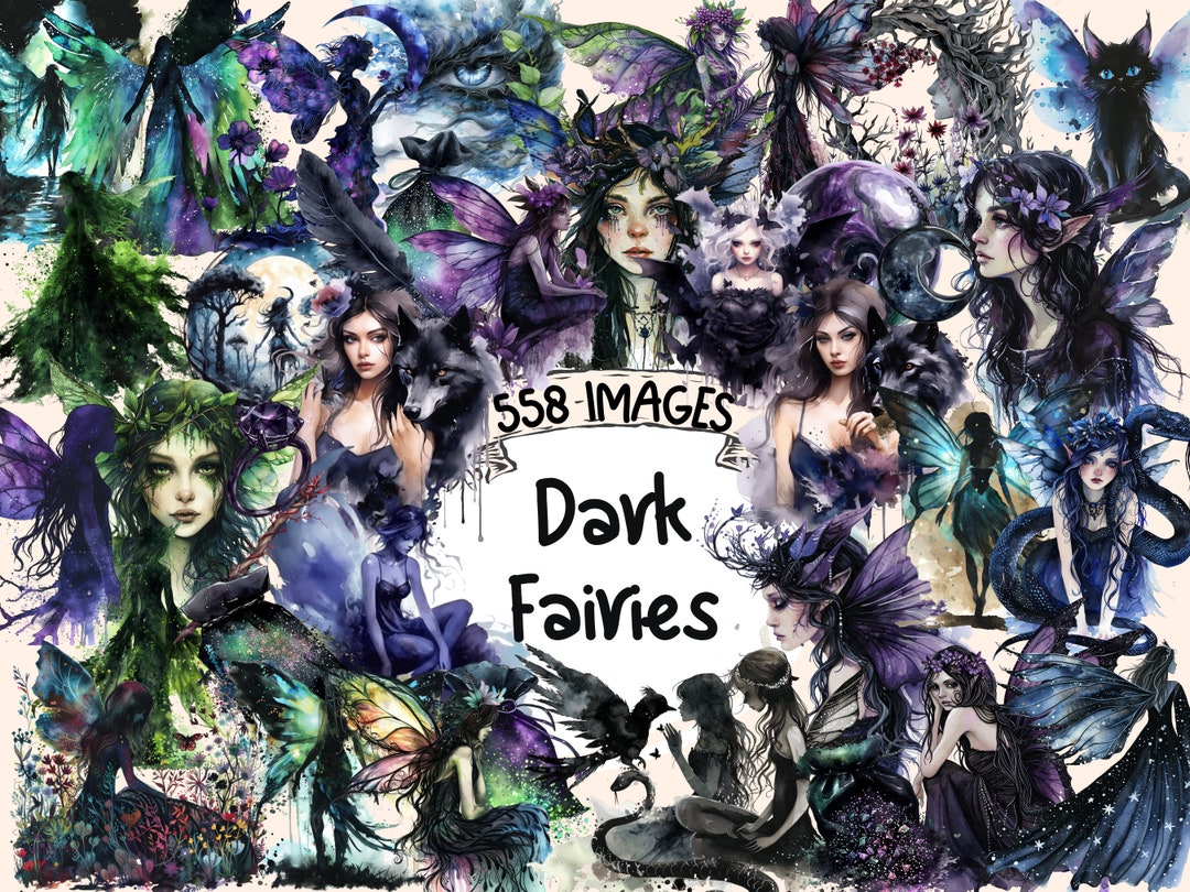 Dark Fairies Watercolor Clipart Bundle: 558 Gothic Fantasy PNG ...