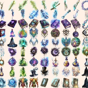 Magical Items Watercolor Clipart Bundle - 523 PNG Enchanted Object ...
