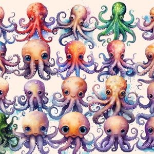 Octopuses Watercolor Clipart Bundle - 106 PNG Octopus Images, Beautiful ...