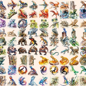 Lizards Watercolor Clipart Bundle - 261 PNG Reptile Images, Cute ...