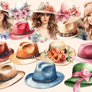 Hats Watercolor Clipart Bundle - 181 PNG Hat Images, Fashionable ...