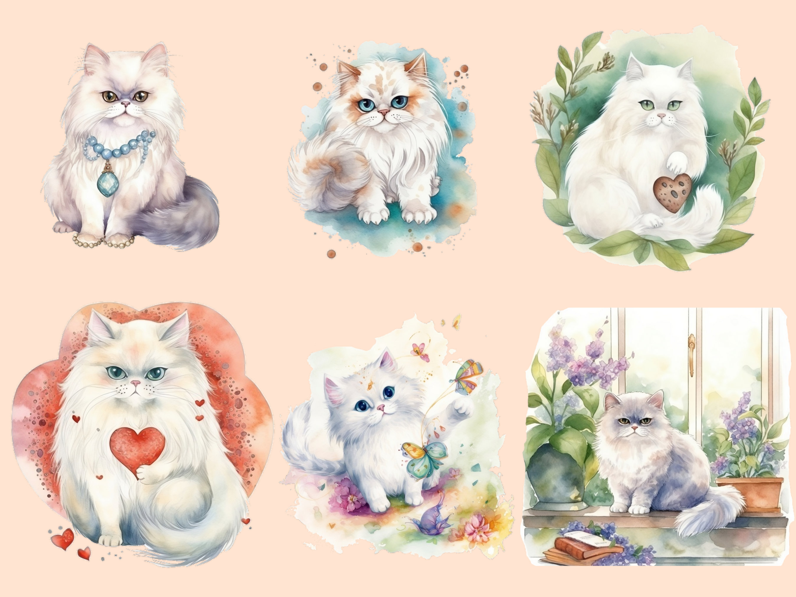 Watercolor Persian Cat Clipart 27 Cute Kittens Pastel - Etsy
