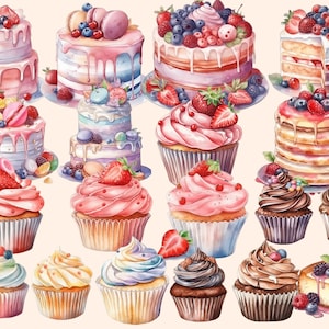 Sweet Treats Watercolor Clipart Bundle - Tasty Desserts, Donuts ...