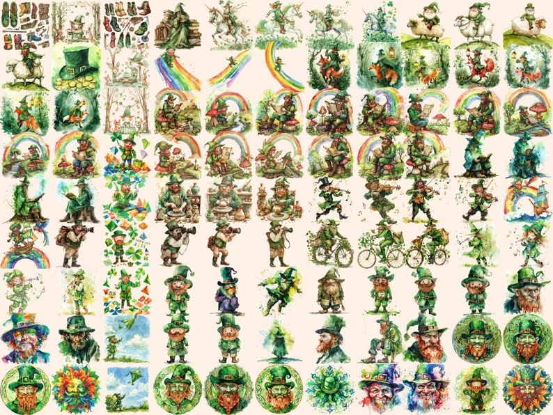 Watercolor Leprechaun Clipart Bundle: 428 PNG Irish Graphics (digital ...