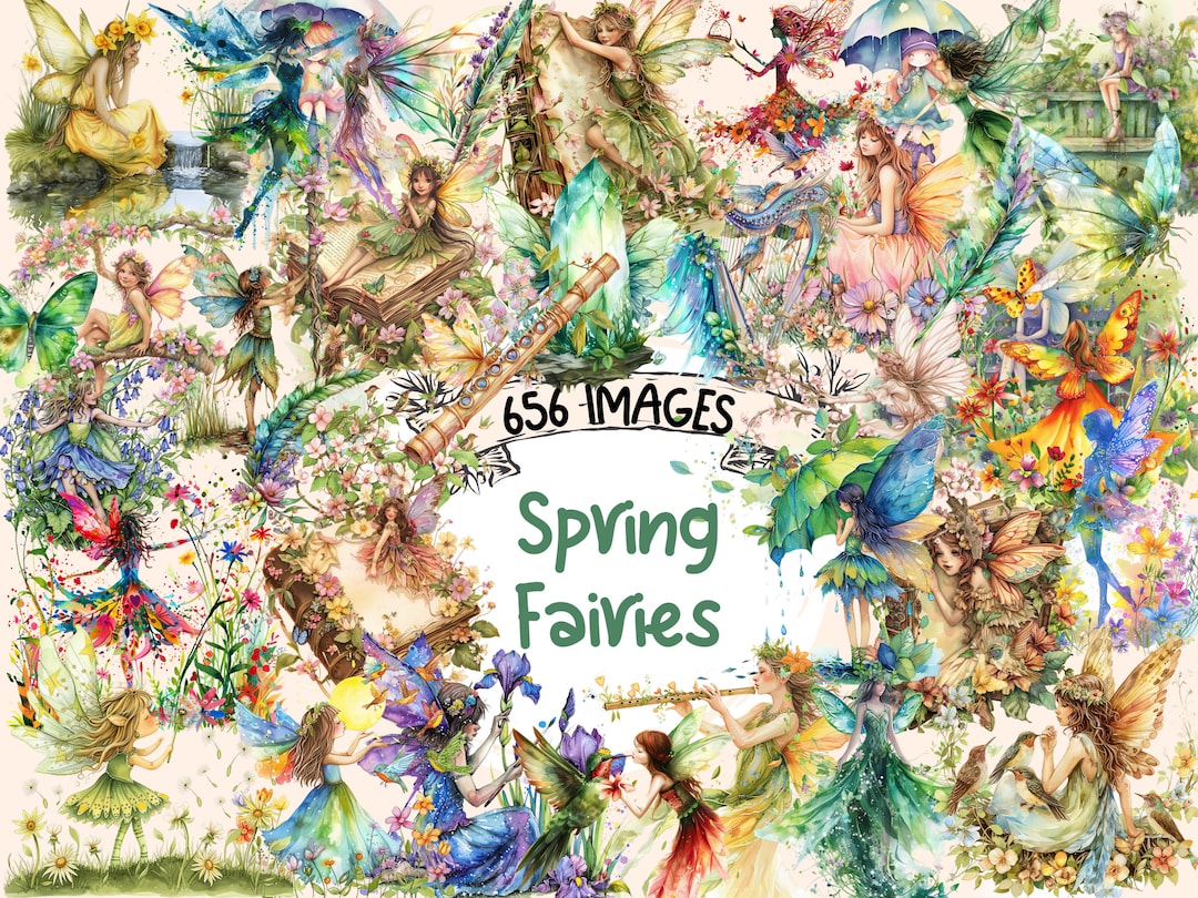 Watercolor Spring Fairies Clipart Bundle: 656 PNG Graphics (digital ...