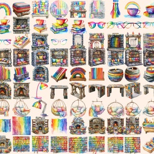 Rainbow Study Space Watercolor Clipart Bundle - 350 PNG Colorful ...