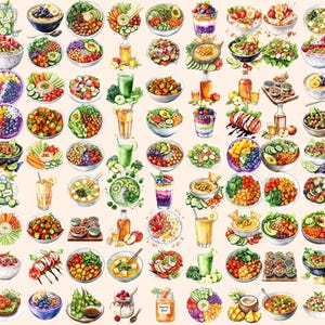 Watercolor Food Clipart Bundle: Healthy Eating Illustrations (231 PNG ...