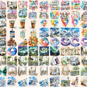 Travel Watercolor Clipart Bundle - 668 PNG Summer Vacation Journey ...
