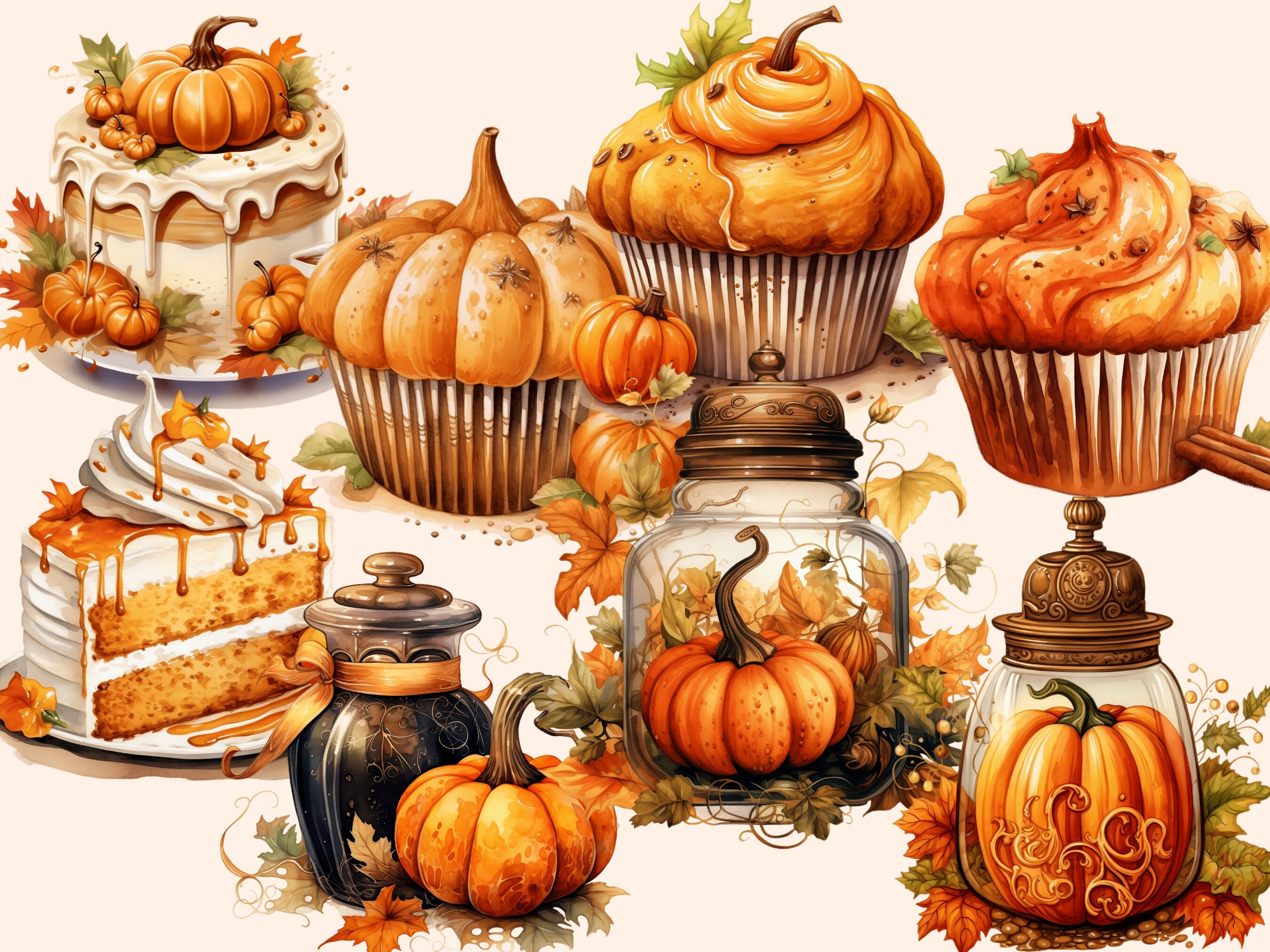 Pumpkin Spice Clipart: 54 Fall PNG Images (digital Download) - Etsy