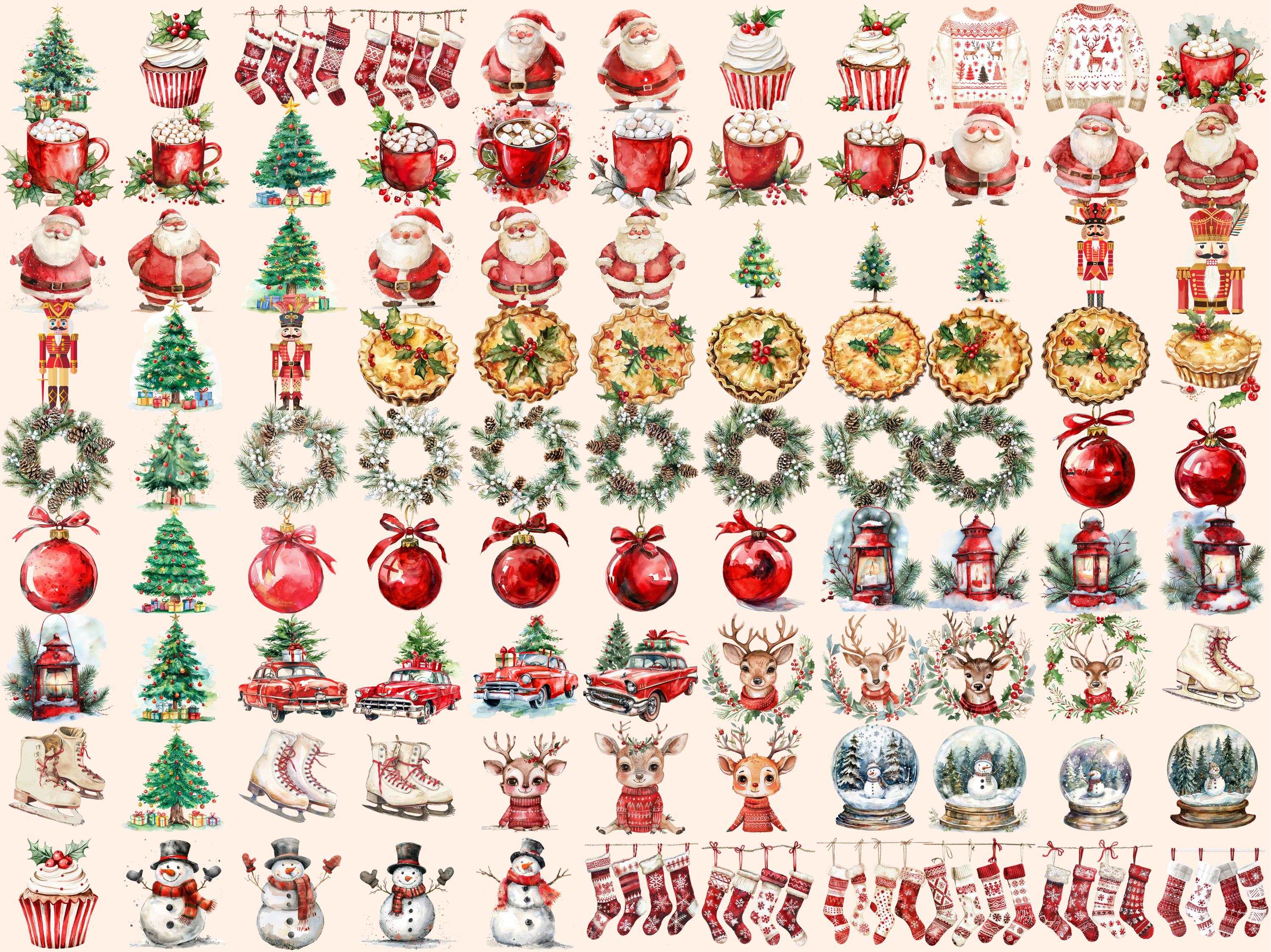 Watercolor Christmas Clipart Bundle: 100 Holiday PNG Images (digital ...