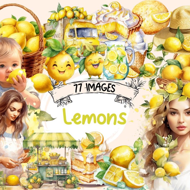 Lemon Watercolor Clipart - Etsy