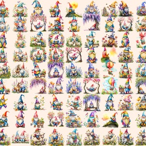 Spring Gnomes Watercolor Clipart Bundle: 295 PNG Images (digital ...