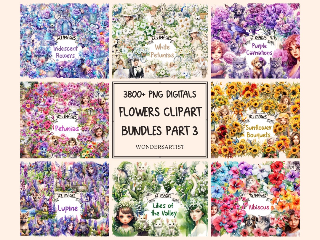Watercolor Flowers Clipart Bundle: 3800+ PNG Graphics (digital Download ...