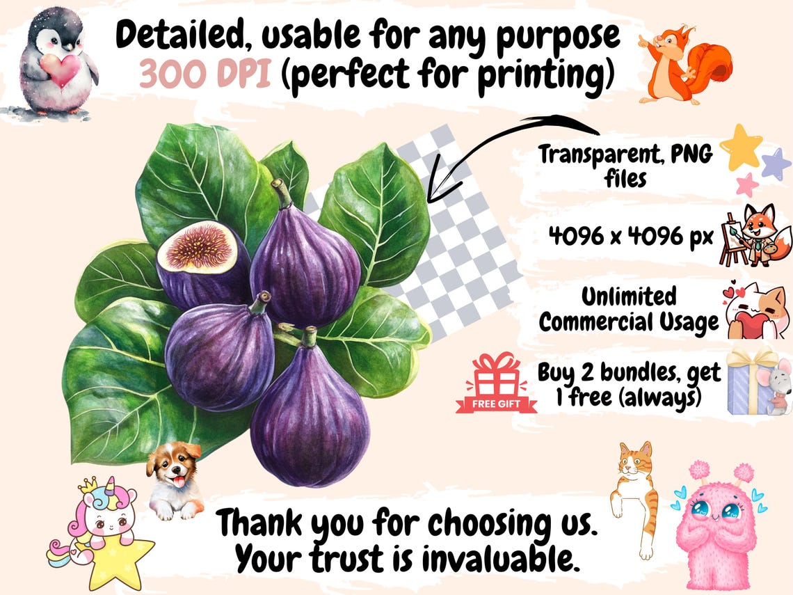 Figs Watercolor Clipart Bundle: 104 PNG Fruit Graphics (digital ...